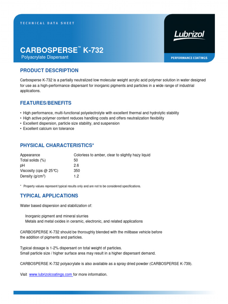 Carbosperse K-732 Tds 2018 | PDF | Water | Polymers