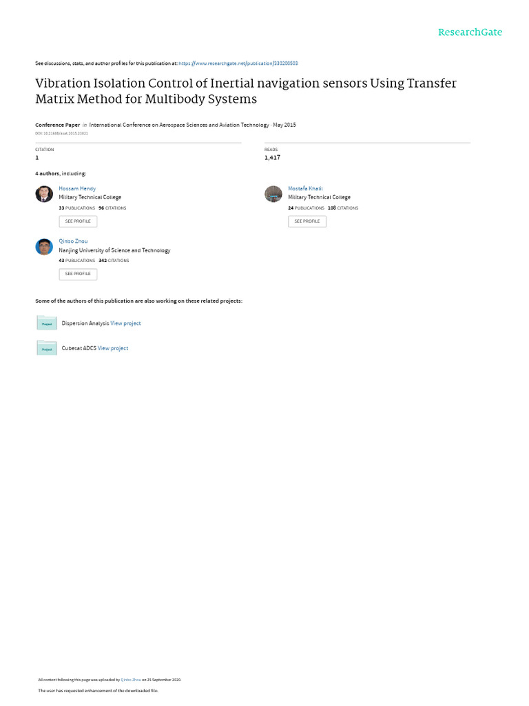 Vibration Isolation Control of Inertial Navigation Sensors Using ...