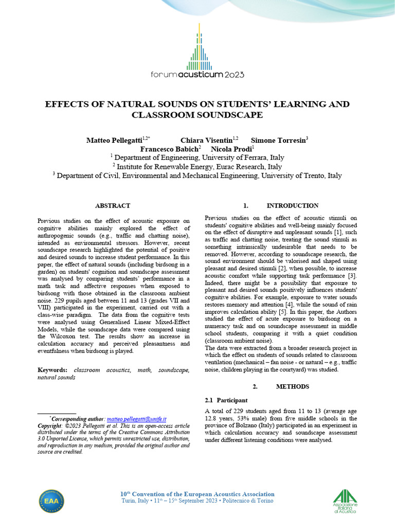 Effects of Natural Sounds On Students' Learning and | PDF | Sound | Noise