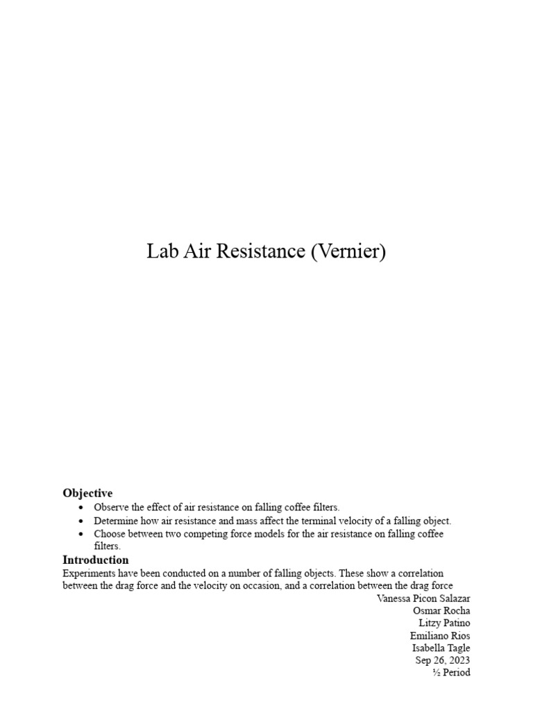 Air Resistance Effects on Coffee Filters | PDF | Velocity | Drag (Physics)