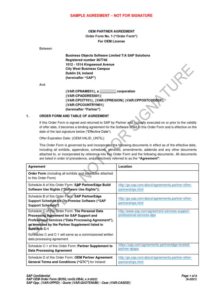 SAP OEM License Order Form Sample | PDF | Subscription Business Model ...