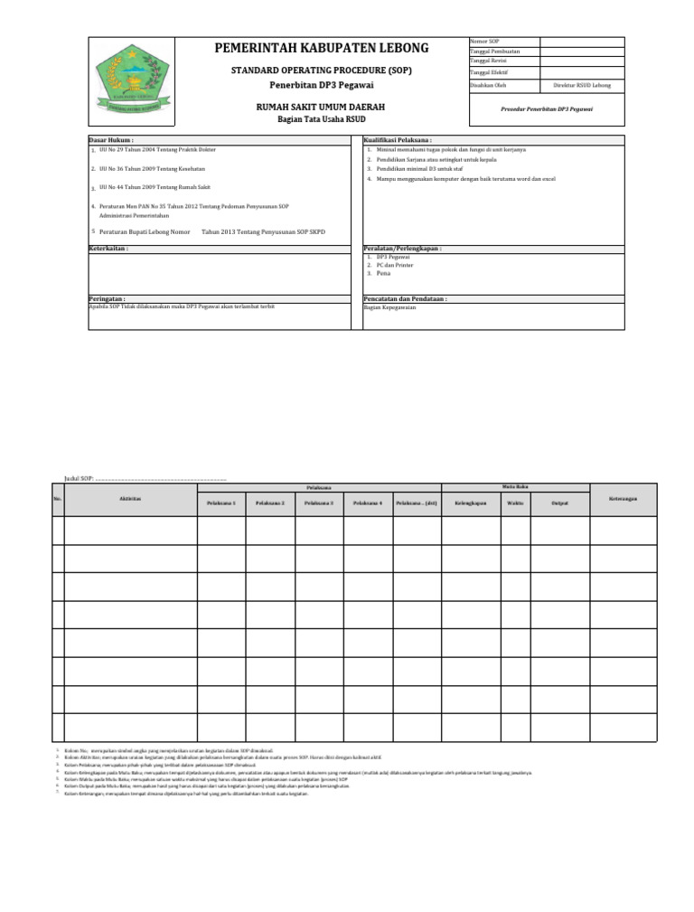 Lembar Identitas SOP Penerbitan DP3 Pegawai | PDF