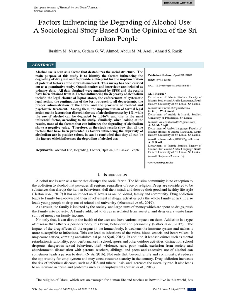2022 04 Factors Influencing The Degrading Of Alcohol Use A Sociological