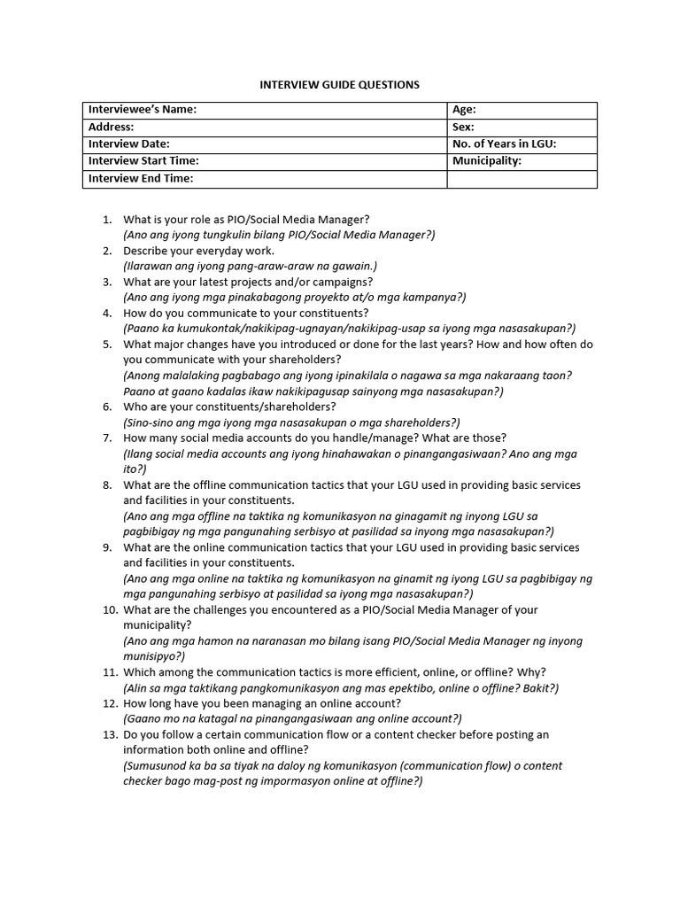 Interview Guide Questions_USONG | PDF