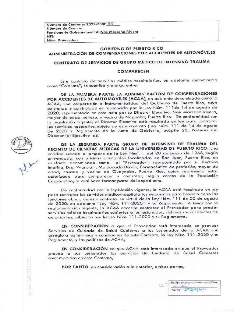 Contrato Servicios Médicos ACAA | PDF | Puerto Rico | Gobierno