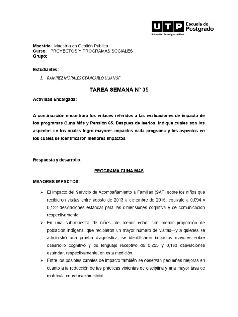 Tarea 05 Programas y Proyectos Sociales | PDF | Vejez