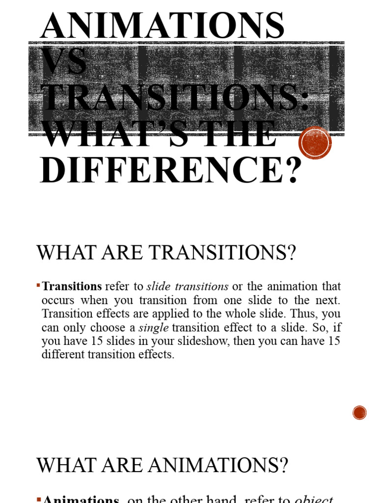 Animations Vs Transitions | PDF | Microsoft Power Point | Animation Animations Vs Transitions | PDF | Microsoft Power Point | Animation