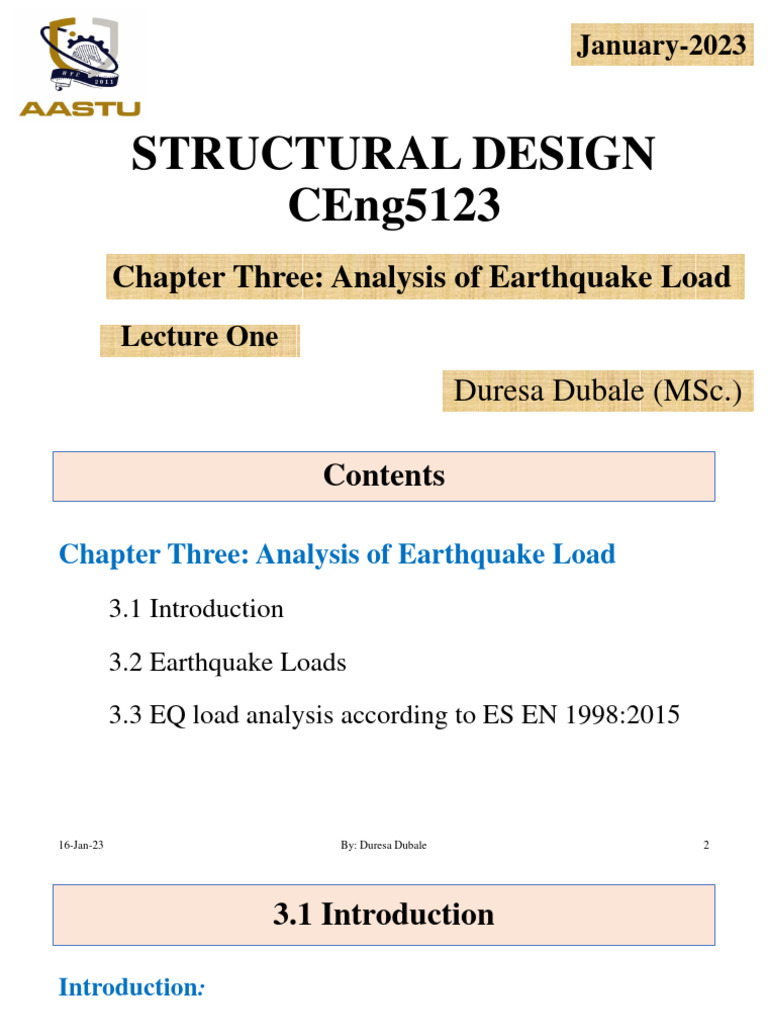 Chapter-3 - Analysis of Earthquake Load Lecture-One | PDF | Earthquakes | Seismology