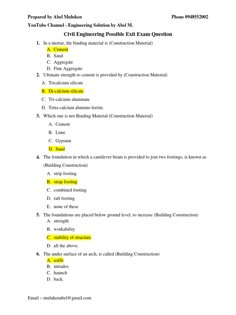Sample Exit EXAM Perpared by Abel M | PDF | Soil Mechanics | Civil ...