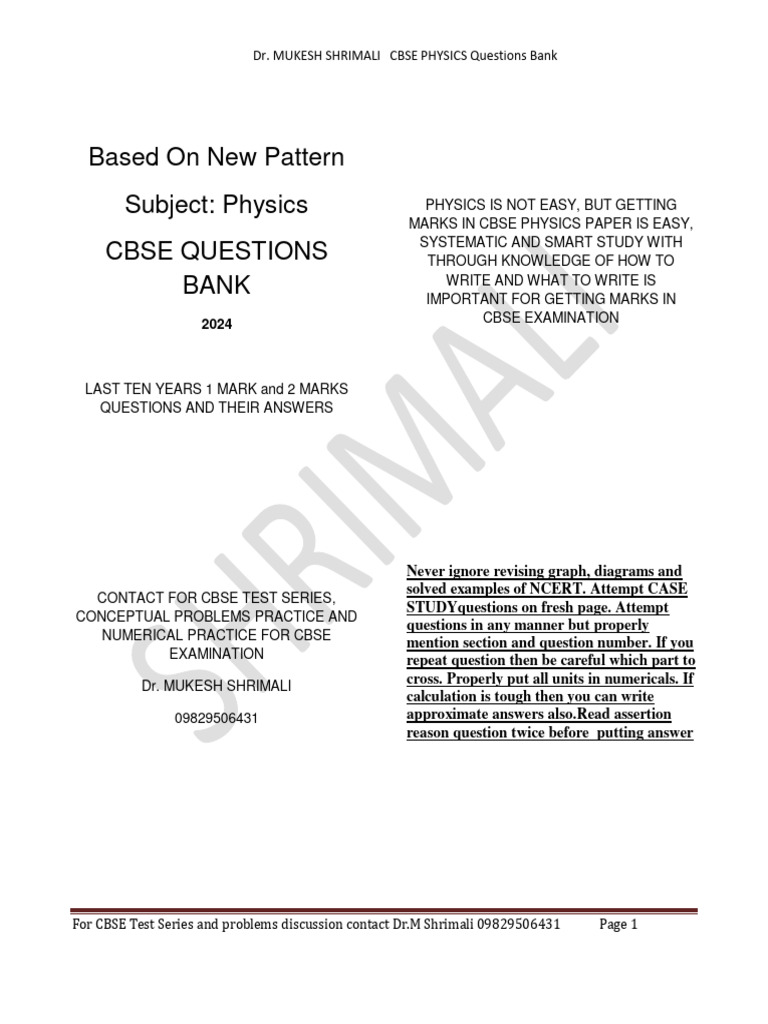 CBSE 2024 100 Minute 100 Conceptual Questions With Solution N | PDF ...