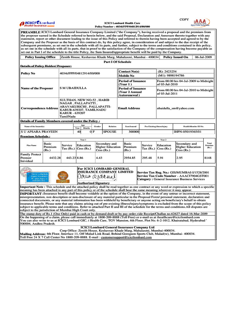 PDF Icici Lombar Health Insurance Copy Apsara DL | Download Free PDF ...