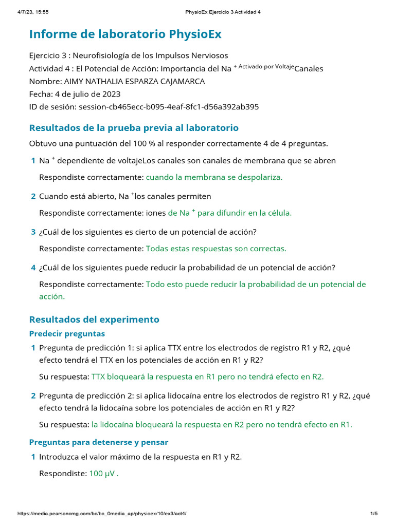 PhysioEx Ejercicio 3 Actividad 4 | PDF