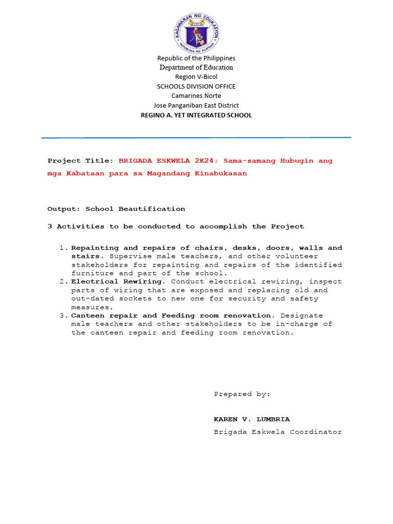 Republic Of The Philippine Project Proposal Pdf