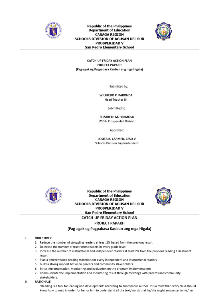 Catch Up Fridays Action Plan 2024 | PDF | Learning | Cognition