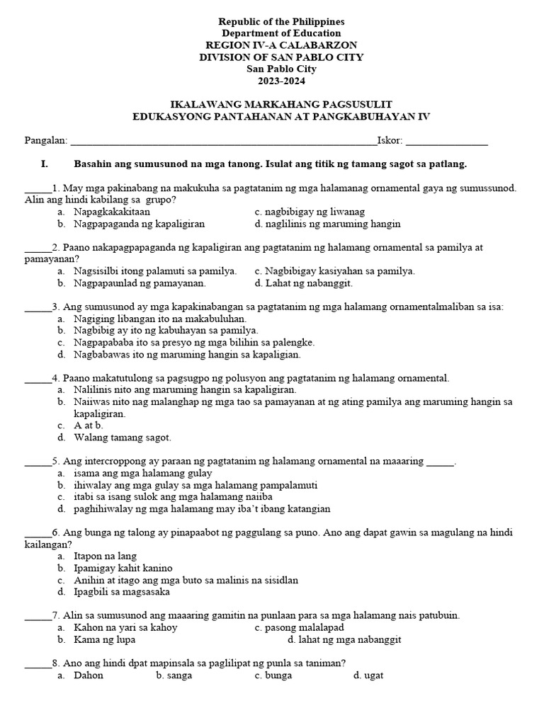 PT - Epp 4 - Q2 | PDF