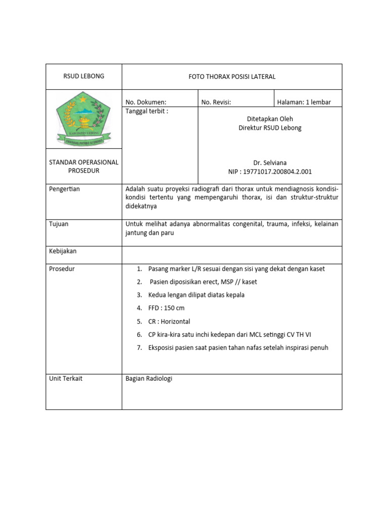 SOP Radiologi (Foto Torax) Posisi Lateral | PDF