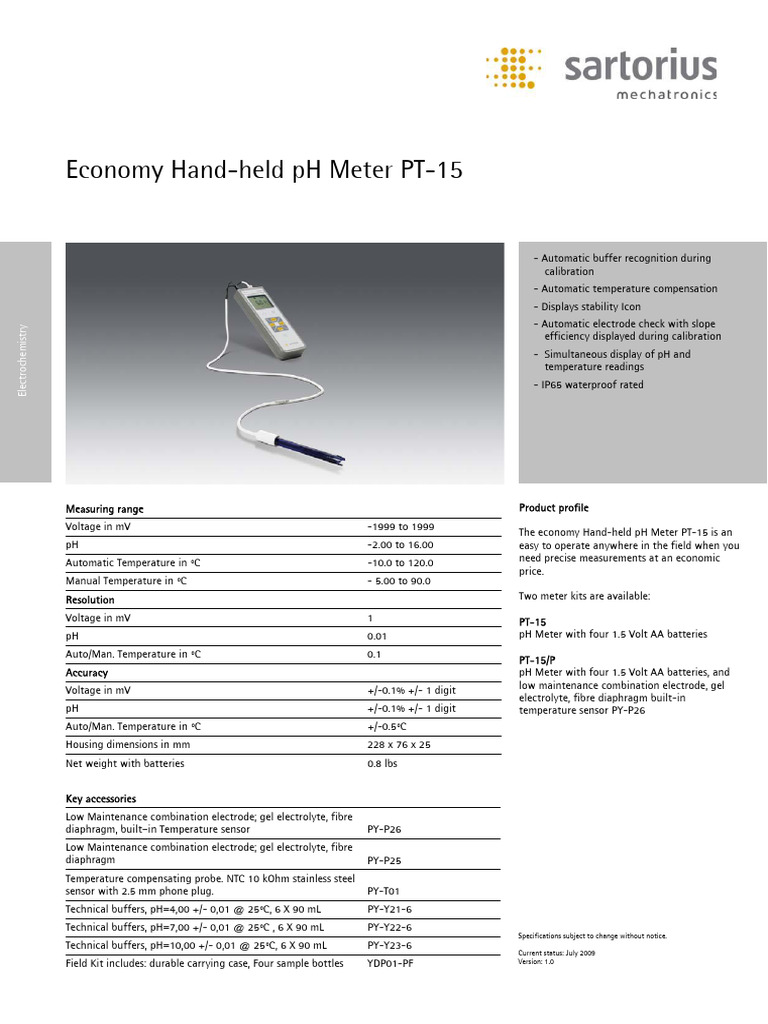 Sartorius PT-15 pH Meter Overview | PDF | Ph | Applied And ...