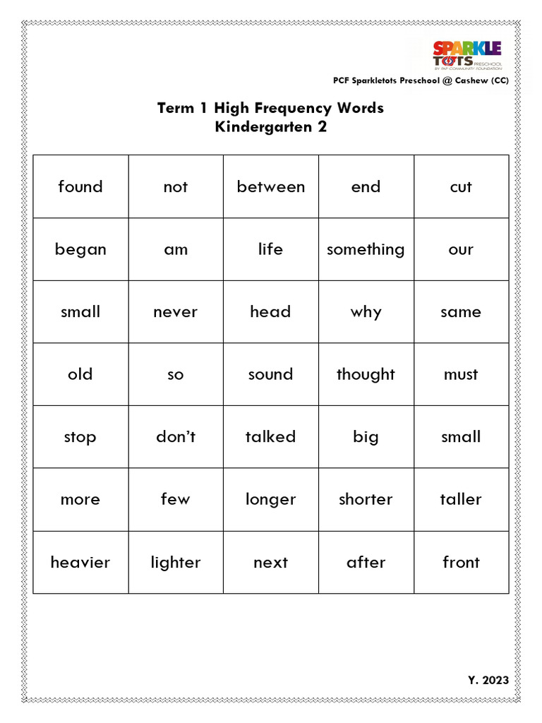 2023 K2 High Frequency Words | PDF