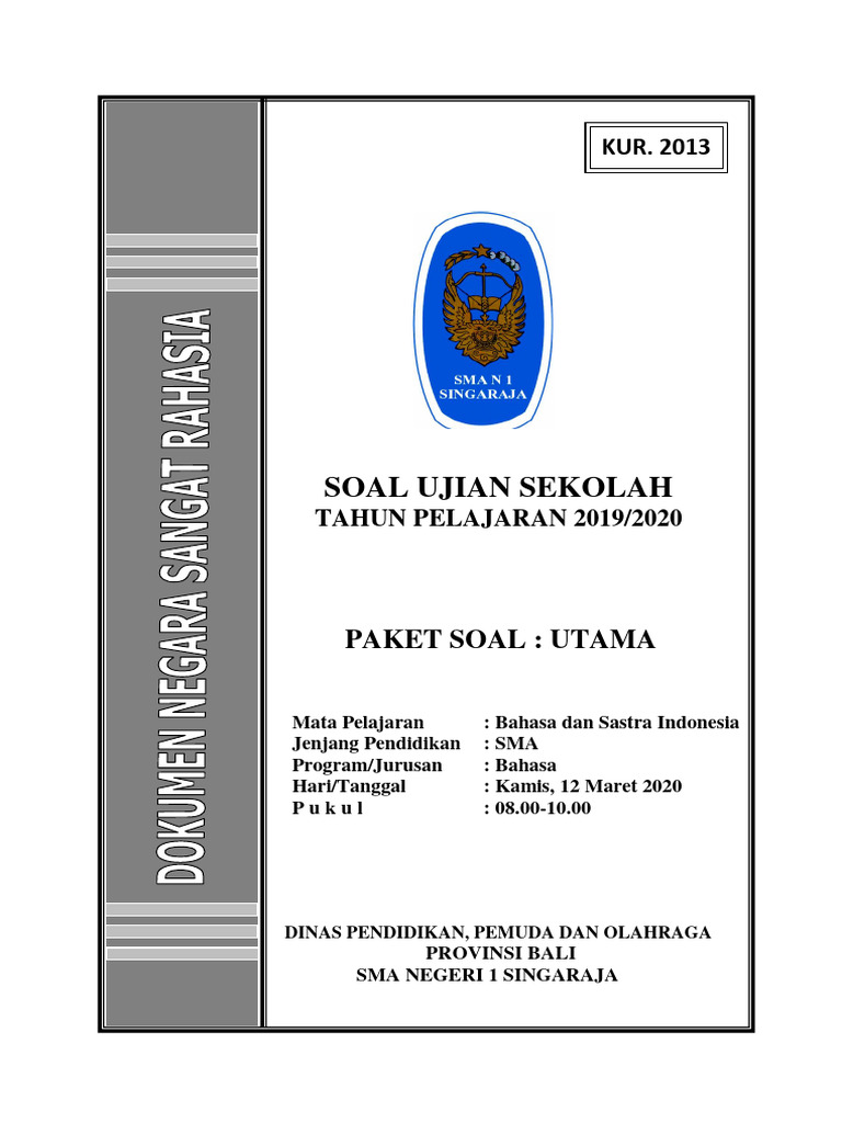 SOAL UJIAN SEKOLAH Bahasa Dan Sastra Indonesia | PDF