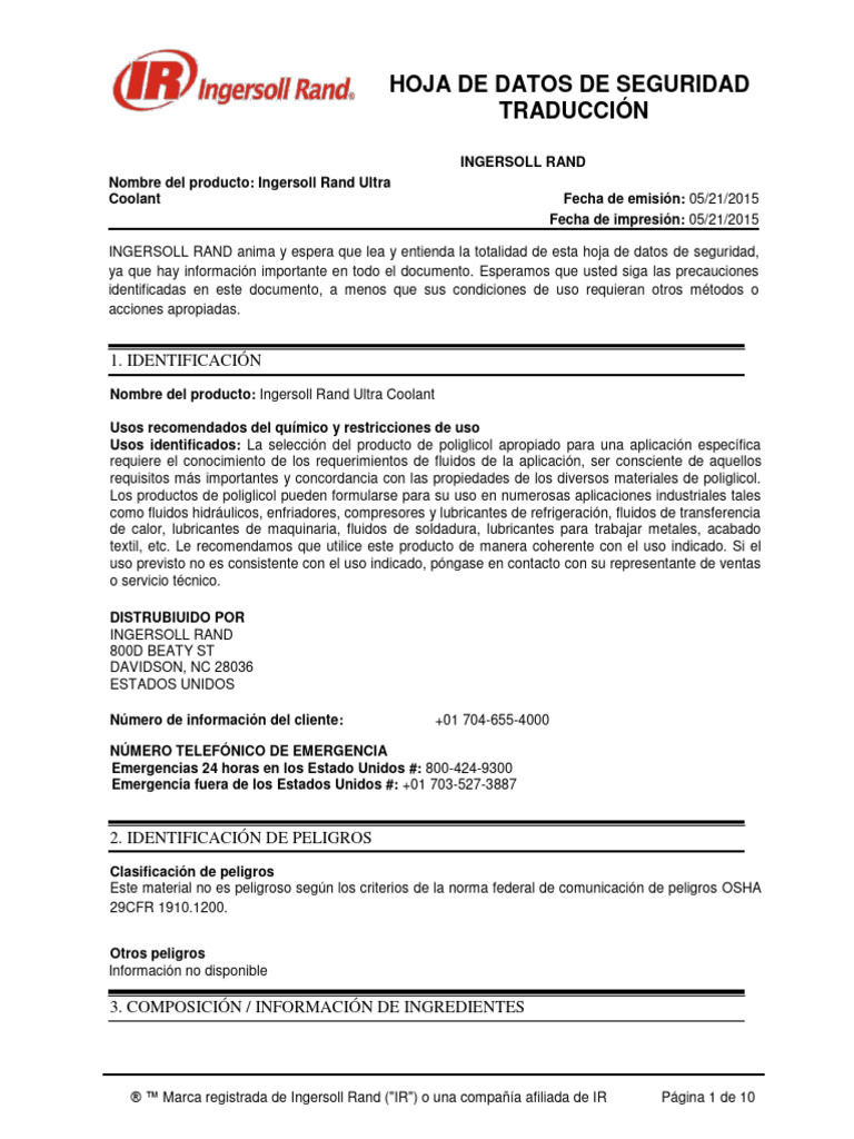 Aceite Ultra Coolant | PDF | Administración de Seguridad y Salud Ocupacional | Toxicidad