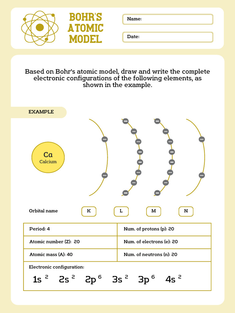 Yellow illustrative Bohr's Atomic Model worksheet | PDF | Electron Configuration | Atomic Orbital