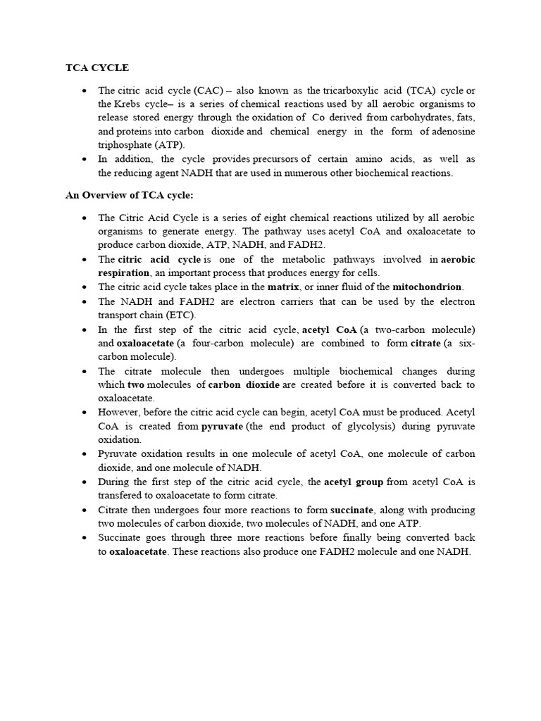 TCA CYCLE | PDF | Diet & Nutrition | Chemistry