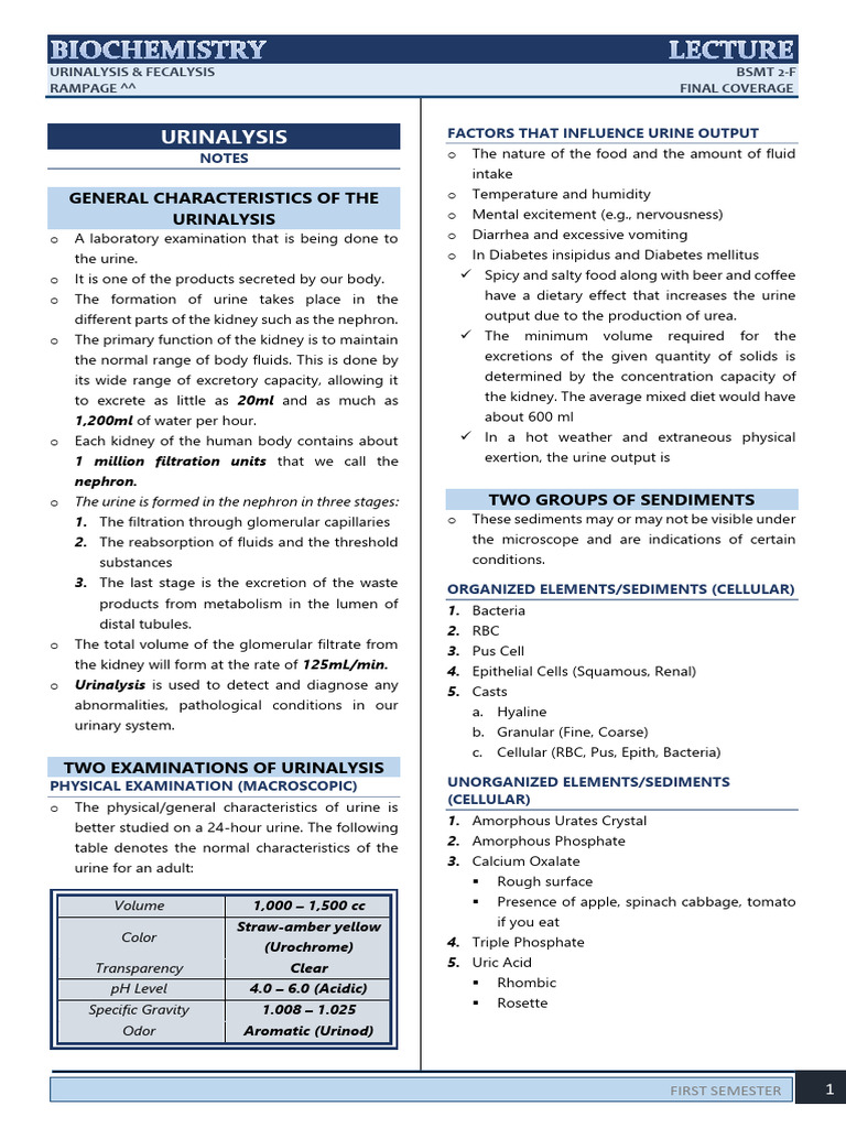 Urinalysis Fecalysis Biochem Final | PDF