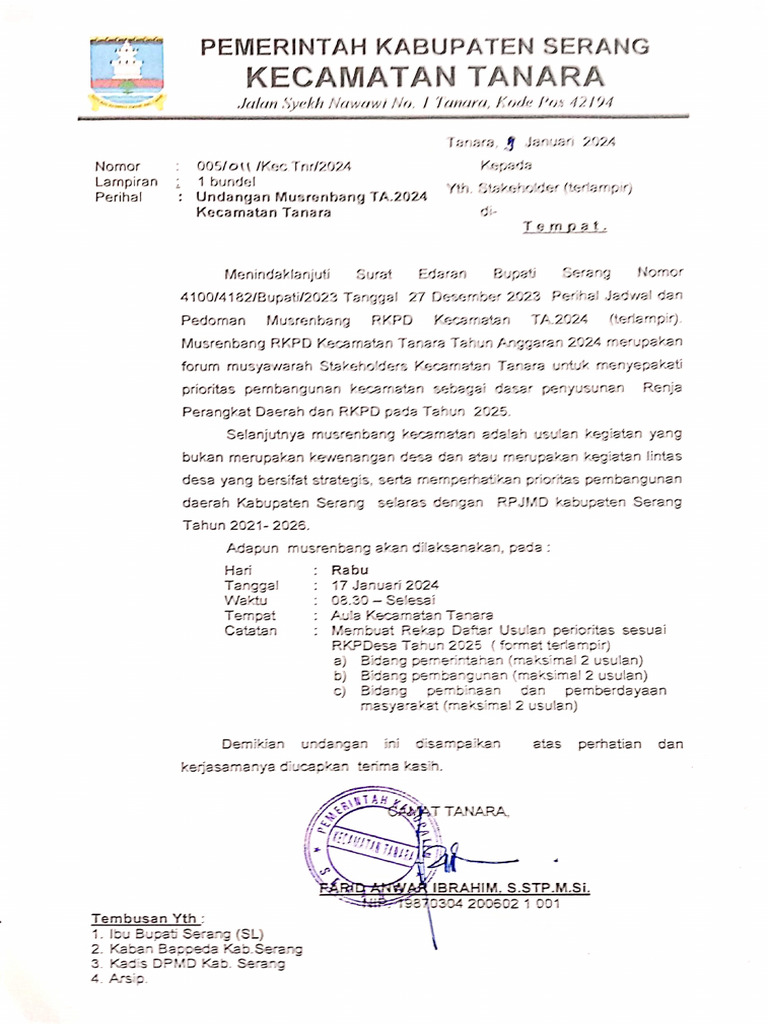 Undangan Musrenbang Kecamatan | PDF