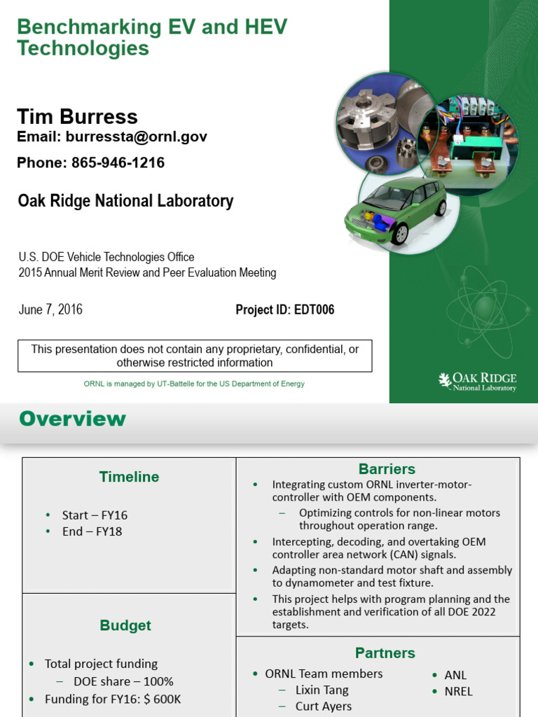 Vehicle Technologies Office Merit Review 2016 Benchmarking Ev and Hev ...