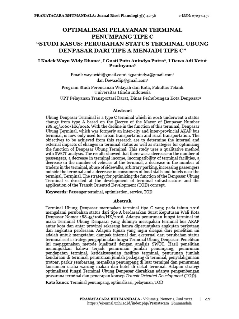 Denpasar Ubung Terminal Optimization | PDF | Planning | Public Transport