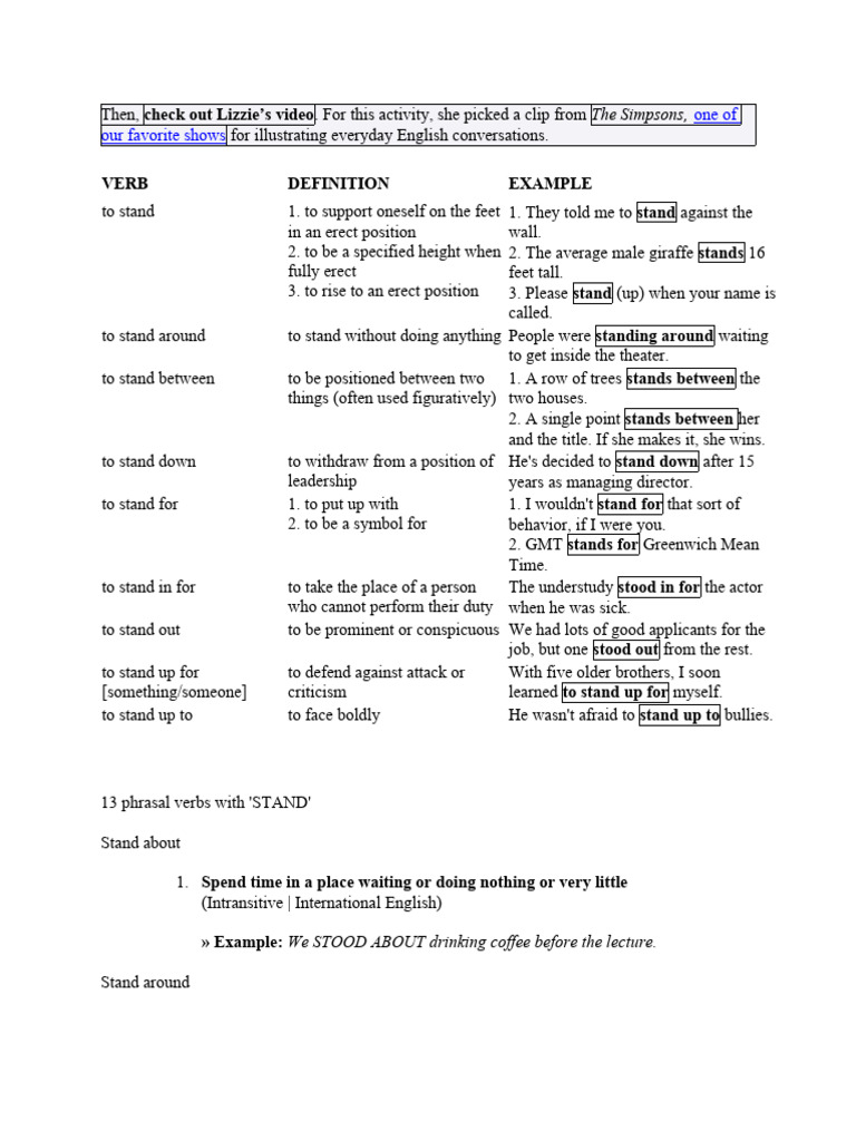 stand phrasal verbs | PDF