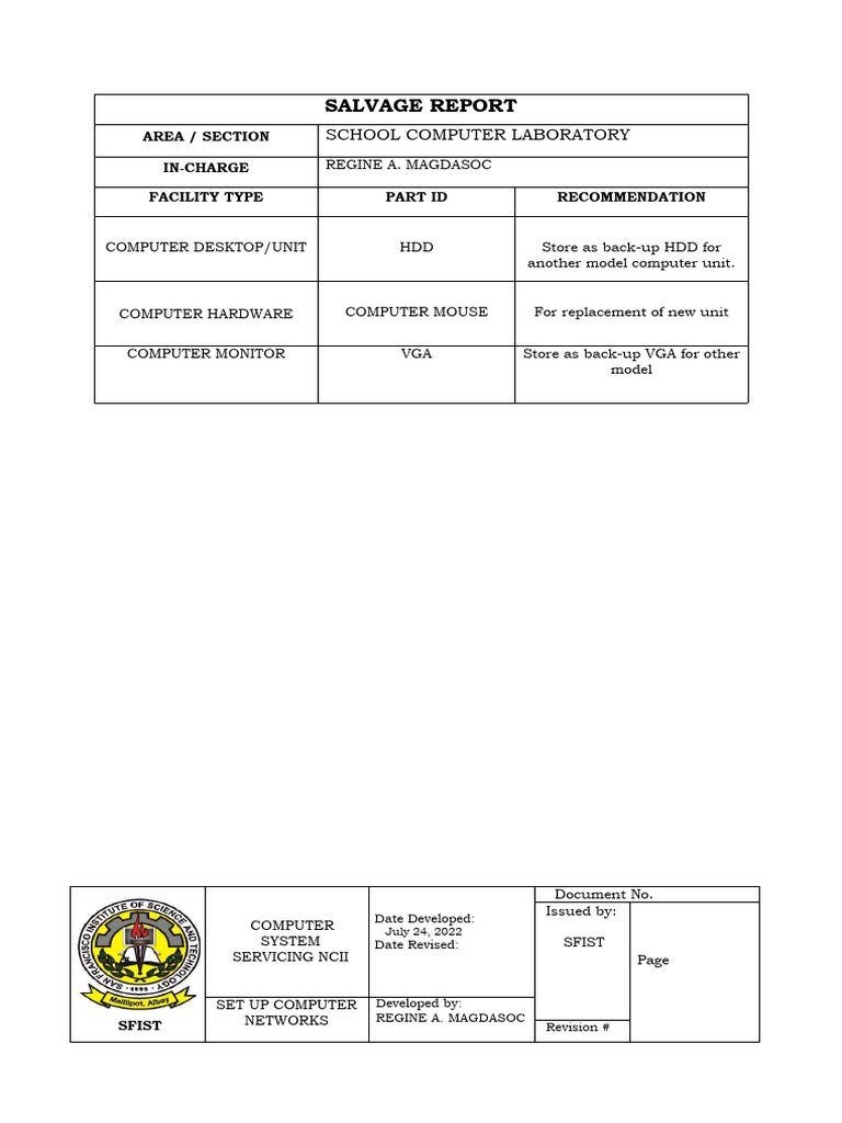 10 Salvage Report. | PDF