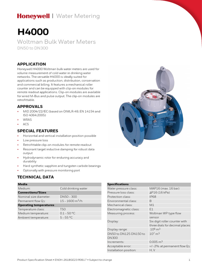 Honeywell Water Meter | PDF | Flow Measurement | Mechanical Engineering
