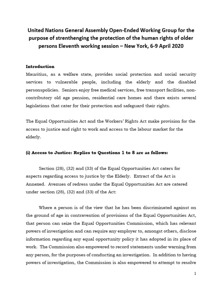 Mauritius Elderly Rights & Employment | PDF | Social Science | Law