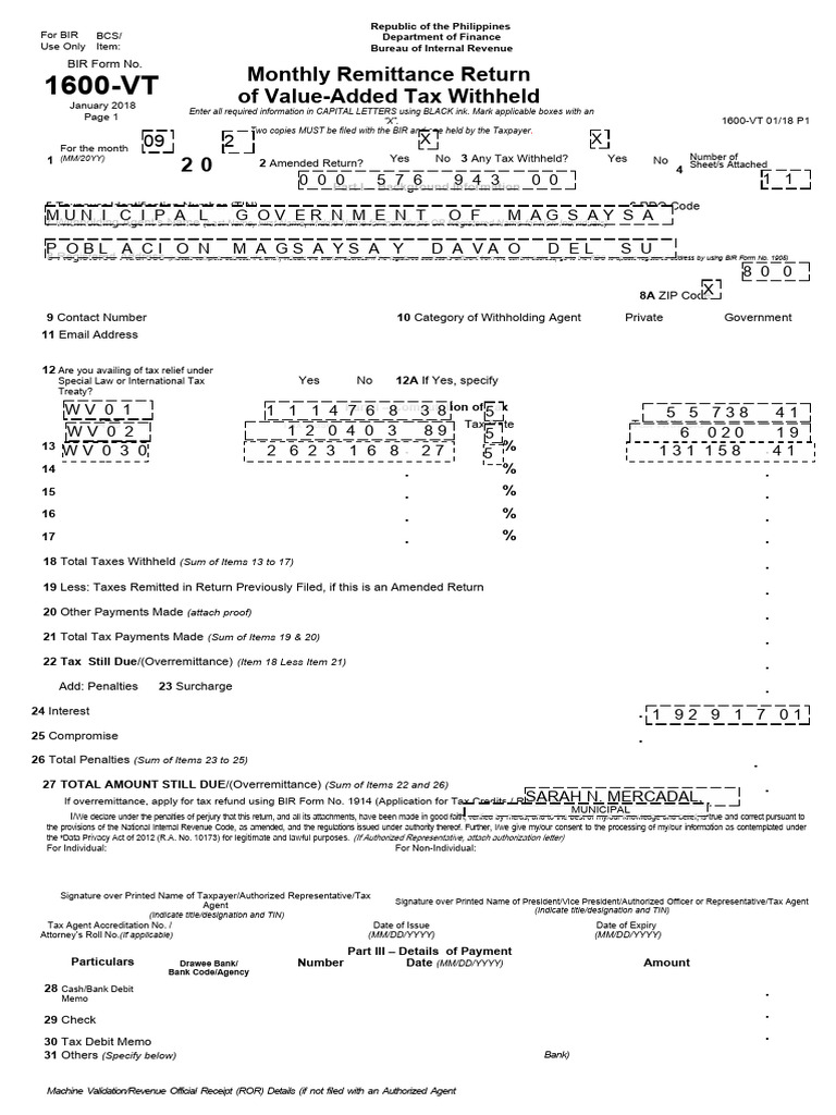 1600-VT 0322 | PDF | Value Added Tax | Payments