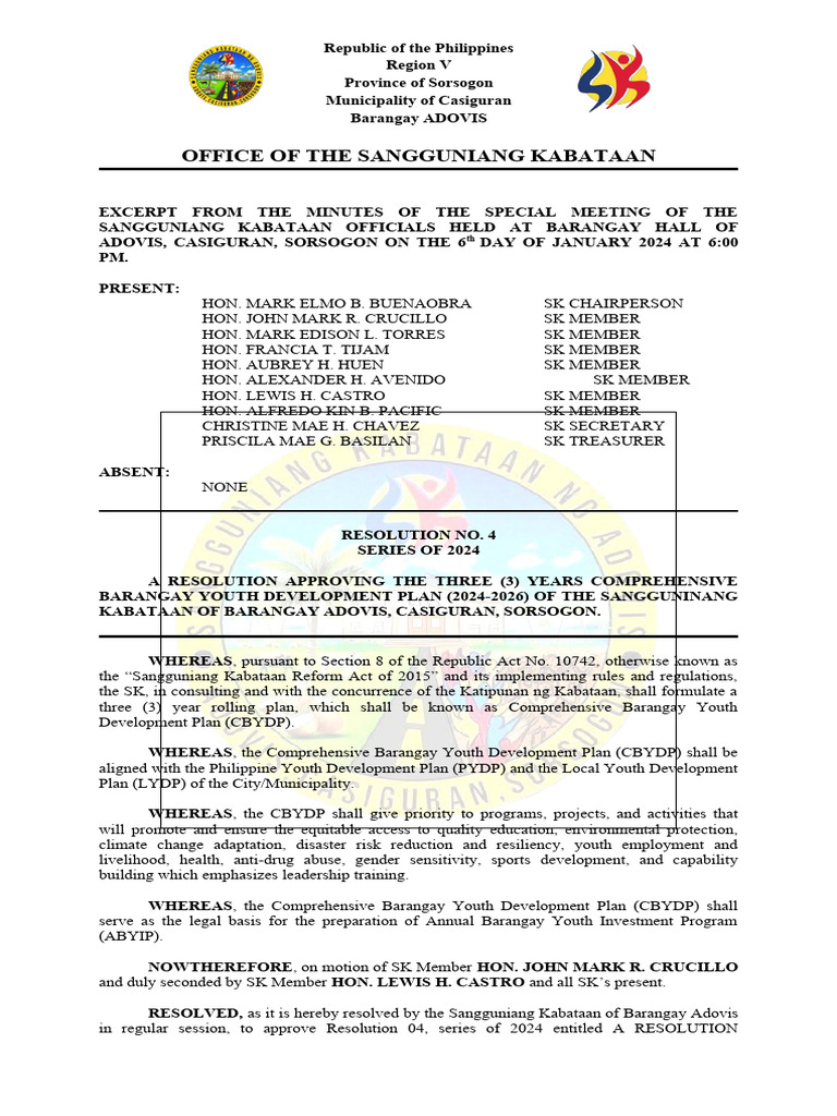 Resolution No.4 Cbydp 2024 1 | PDF | Government