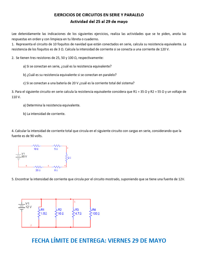 EJERCICIOS DE CIRCUITOS EN SERIE Y PARALELO | PDF