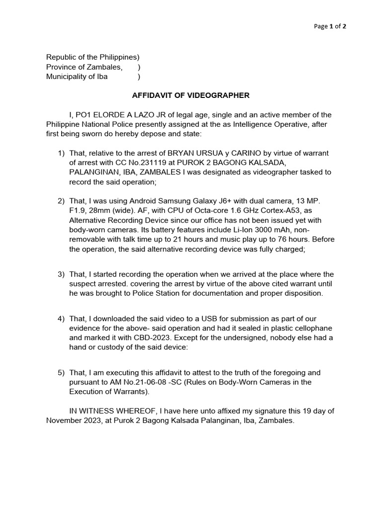 Affidavit of Video | PDF