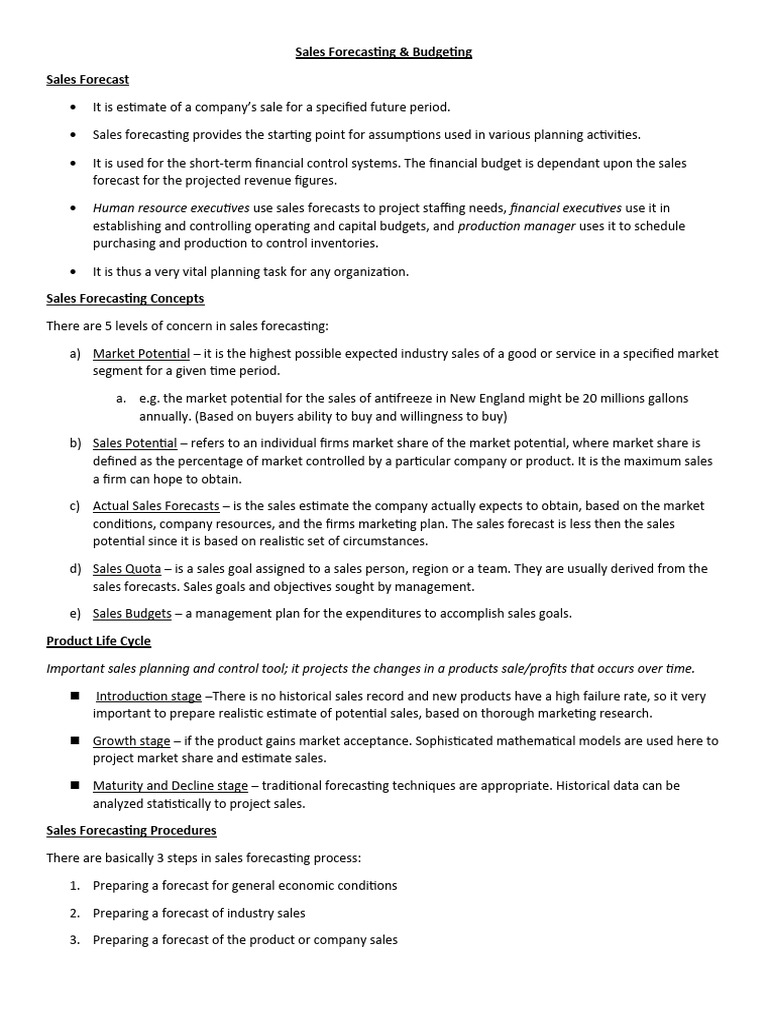 Sales Forecasting Pdf Forecasting Sales