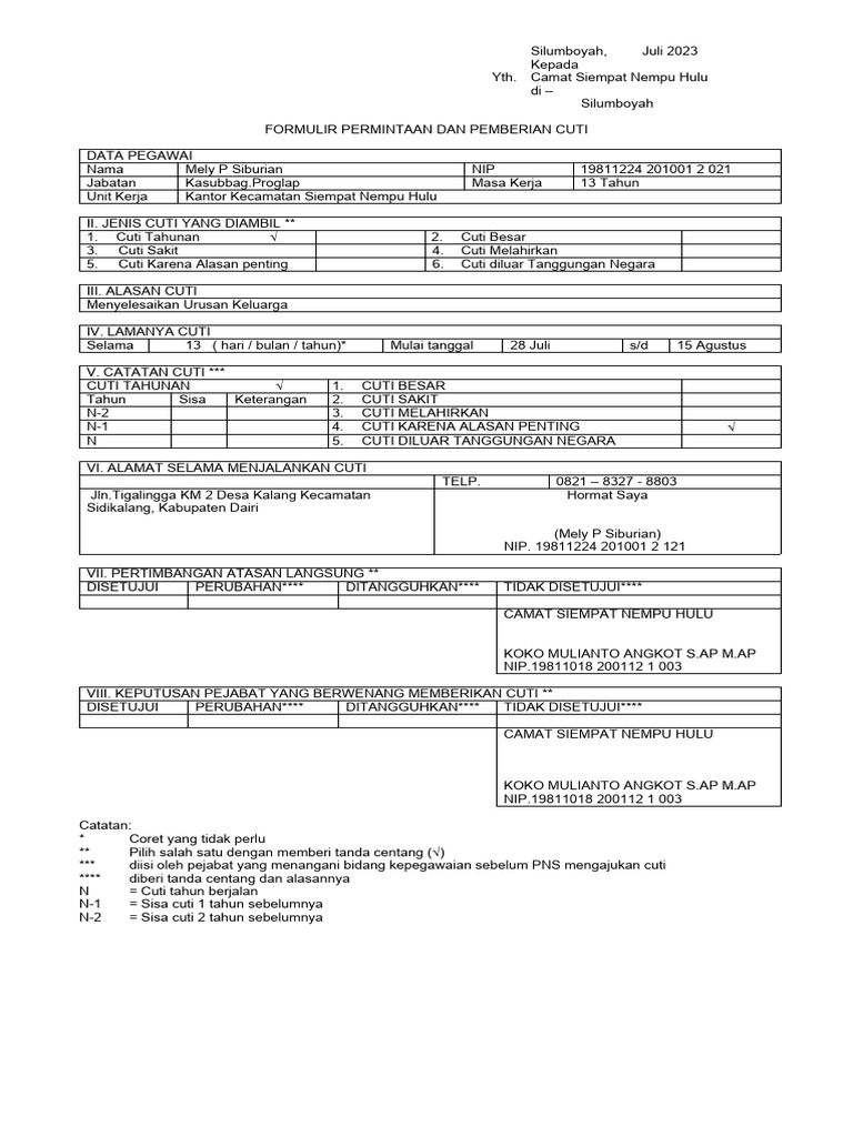 Format Cuti 22 | PDF