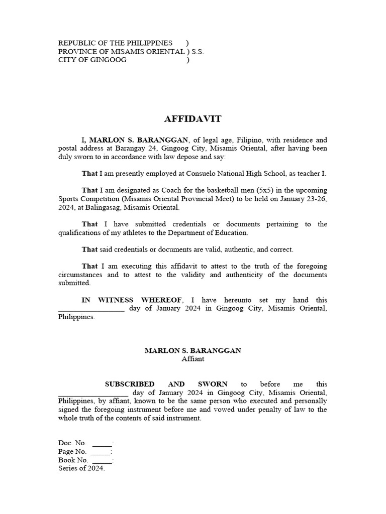 Affidavit of Sworn Statement | PDF | Social Science | Law