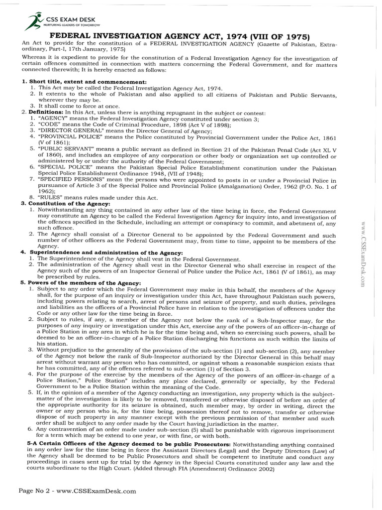 (Scanned) FIA Act 1974 | PDF