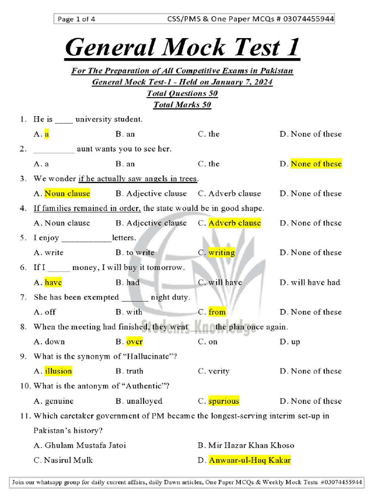 General Mock Test - 1 Solved Paper | PDF