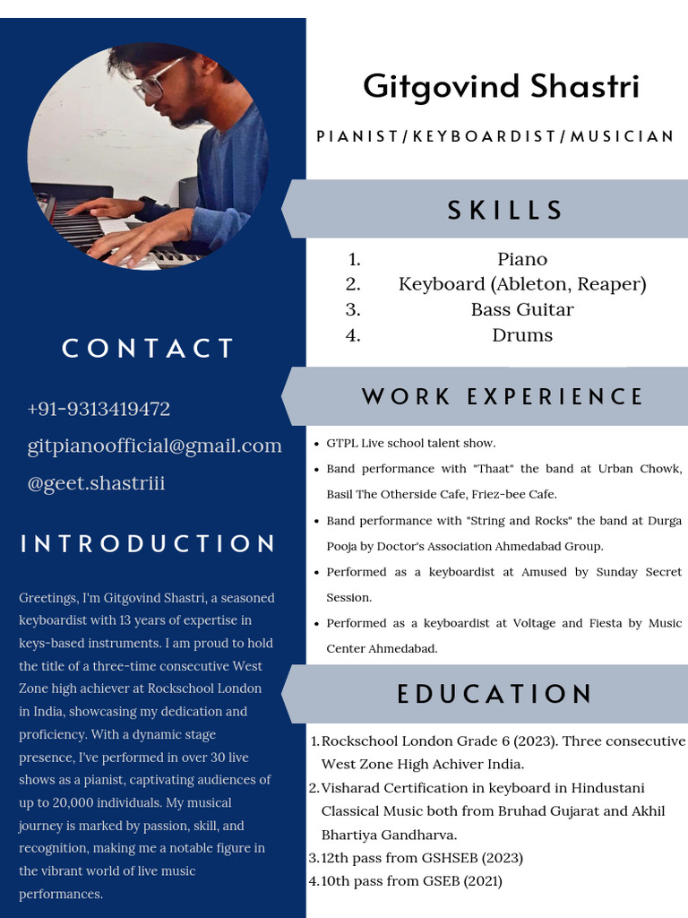 Gitgovind Shastri Musician Resume (1) - 231218 - 151318 | PDF | Piano ...