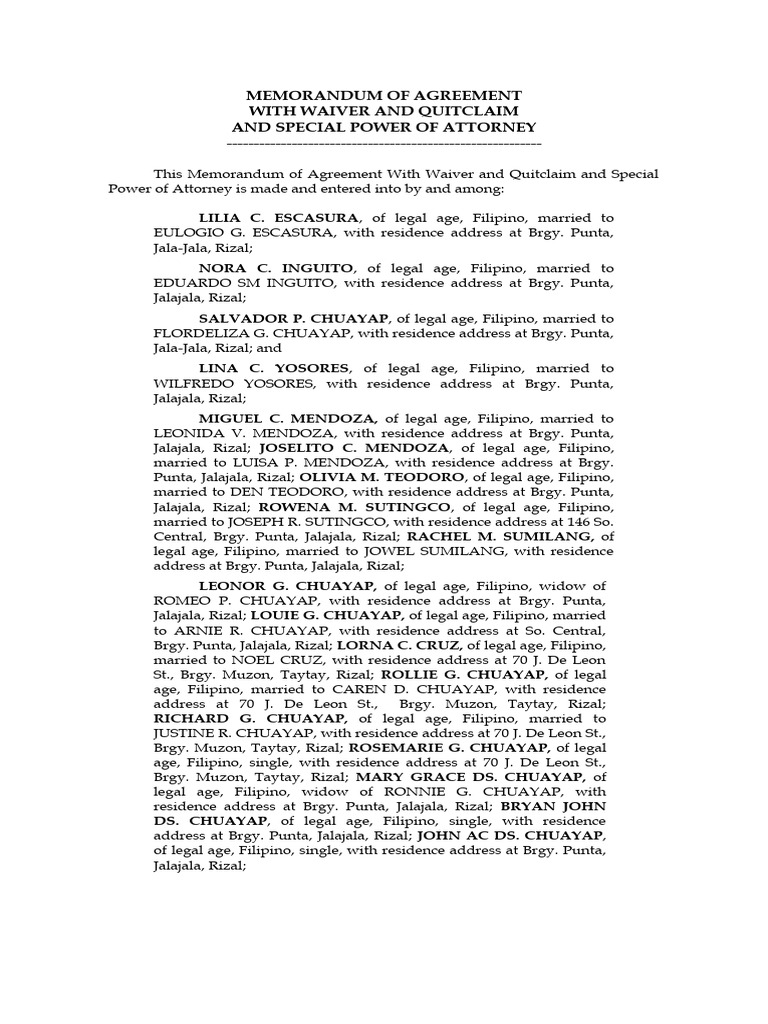 QPLC-MOA and Quitclaim Chuayap | PDF | Justice | Crime & Violence