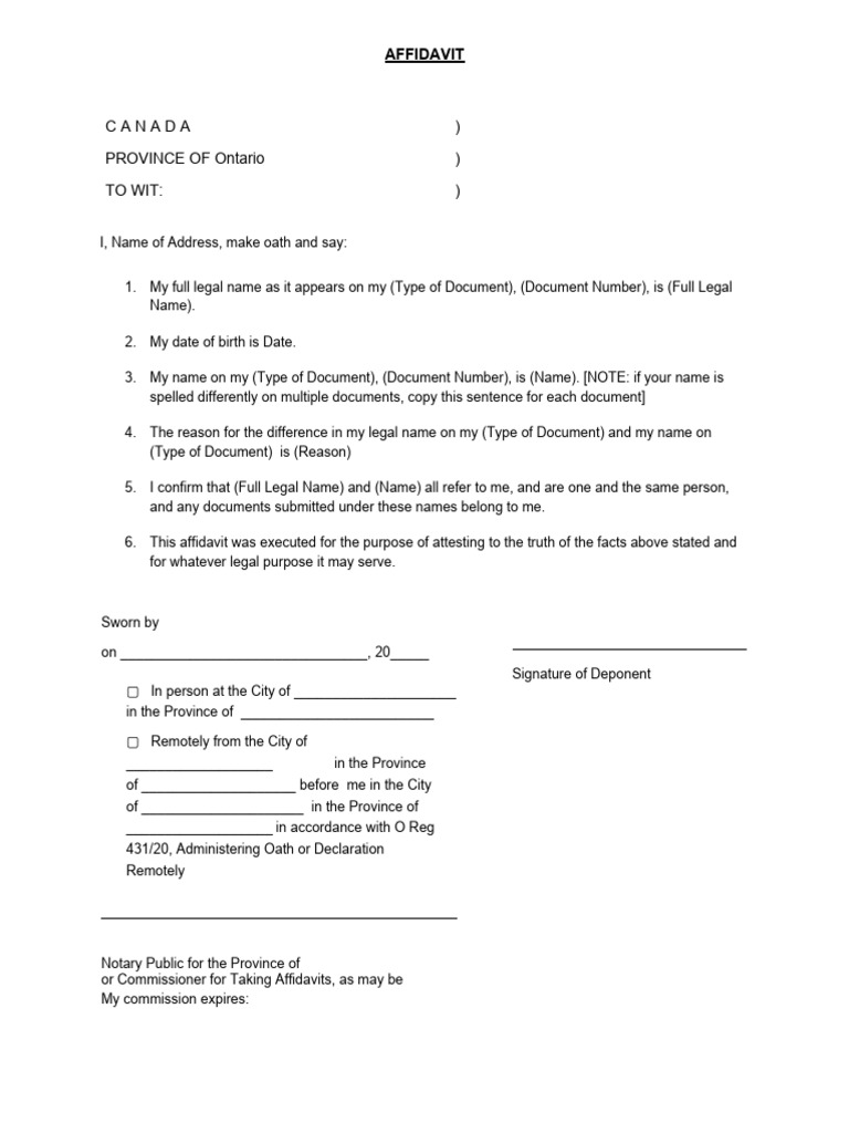 Free Affidavit of Identity Template | PDF