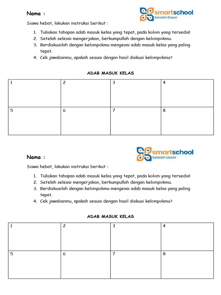 Worksheet Adab Masuk Kelas | PDF