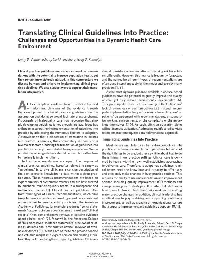 Translating Clinical Guidelines Into Practice Challenges and ...