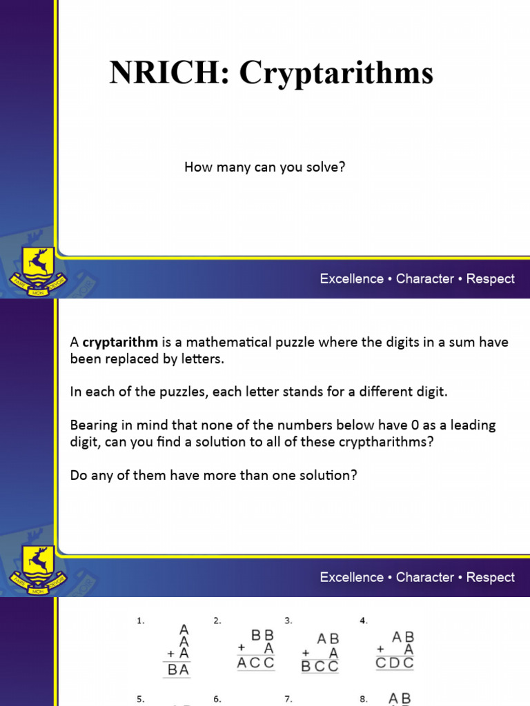 NRICH-Cryptarithms | PDF