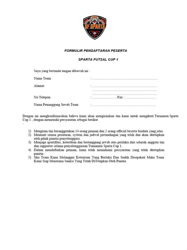 Pendaftaran Sparta Futsal Cup 2024 | PDF